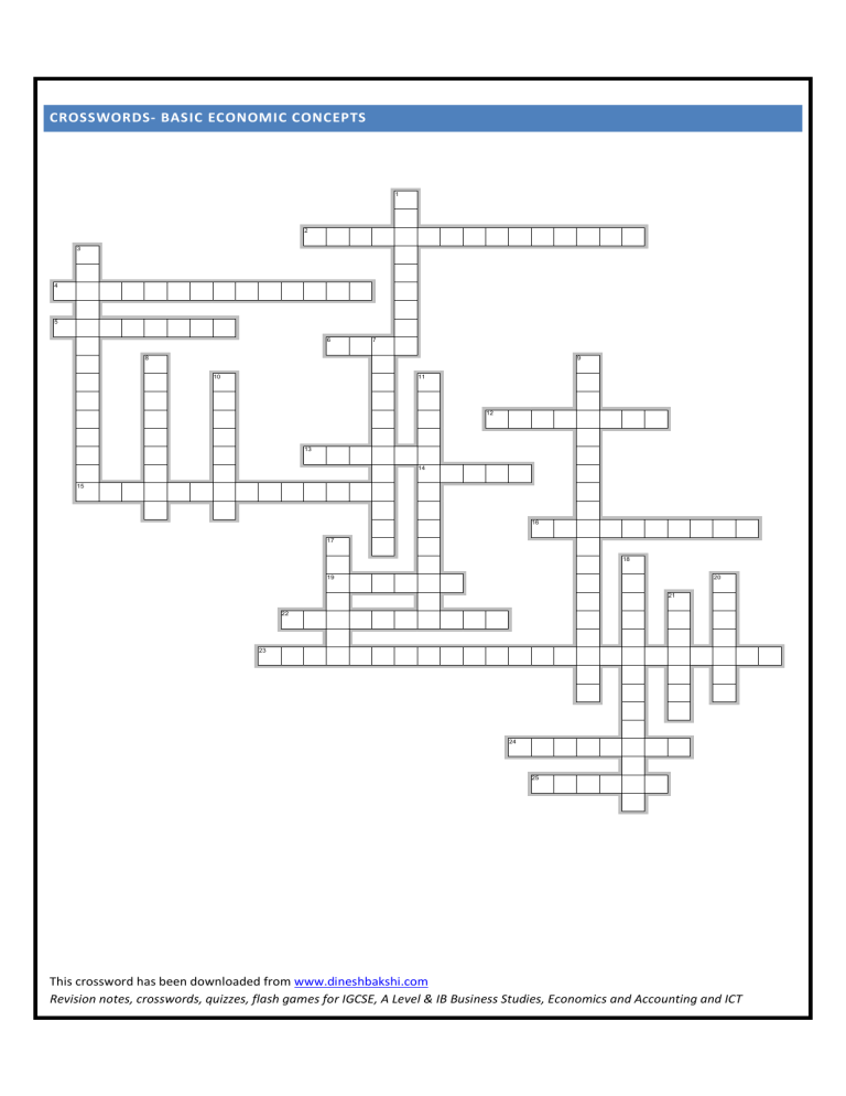 Economics Crossword Puzzle: Basic Concepts