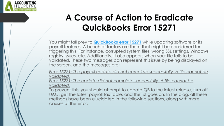 Fix QuickBooks Error 15271: Troubleshooting Guide