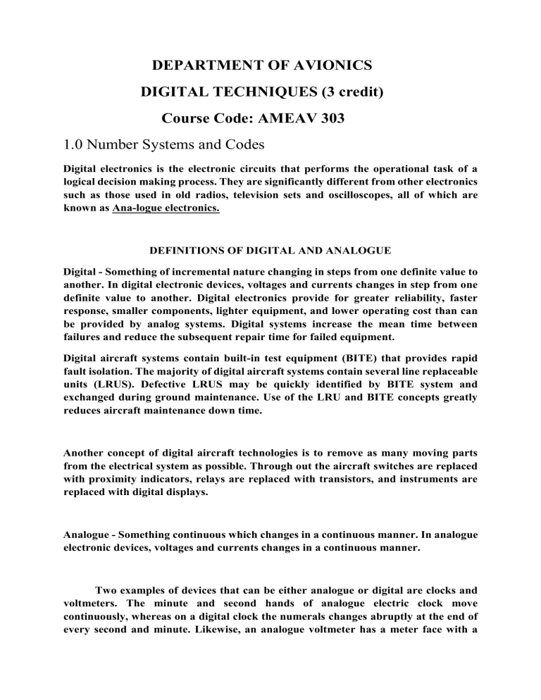 Digital Techniques: Number Systems & Codes - Avionics Course