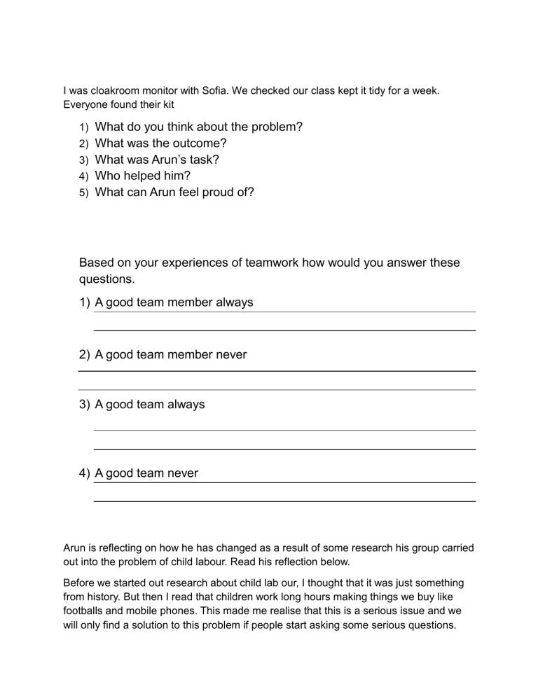Teamwork & Reflection Worksheet: Collaboration Skills & Growth