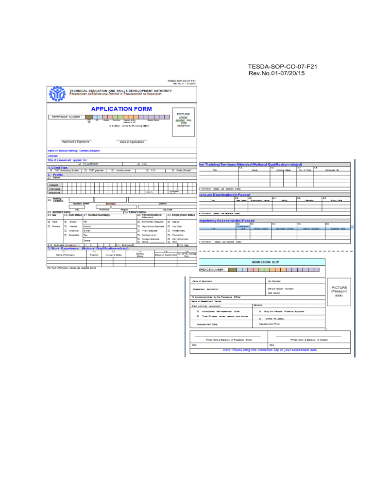 TESDA Assessment Application Form