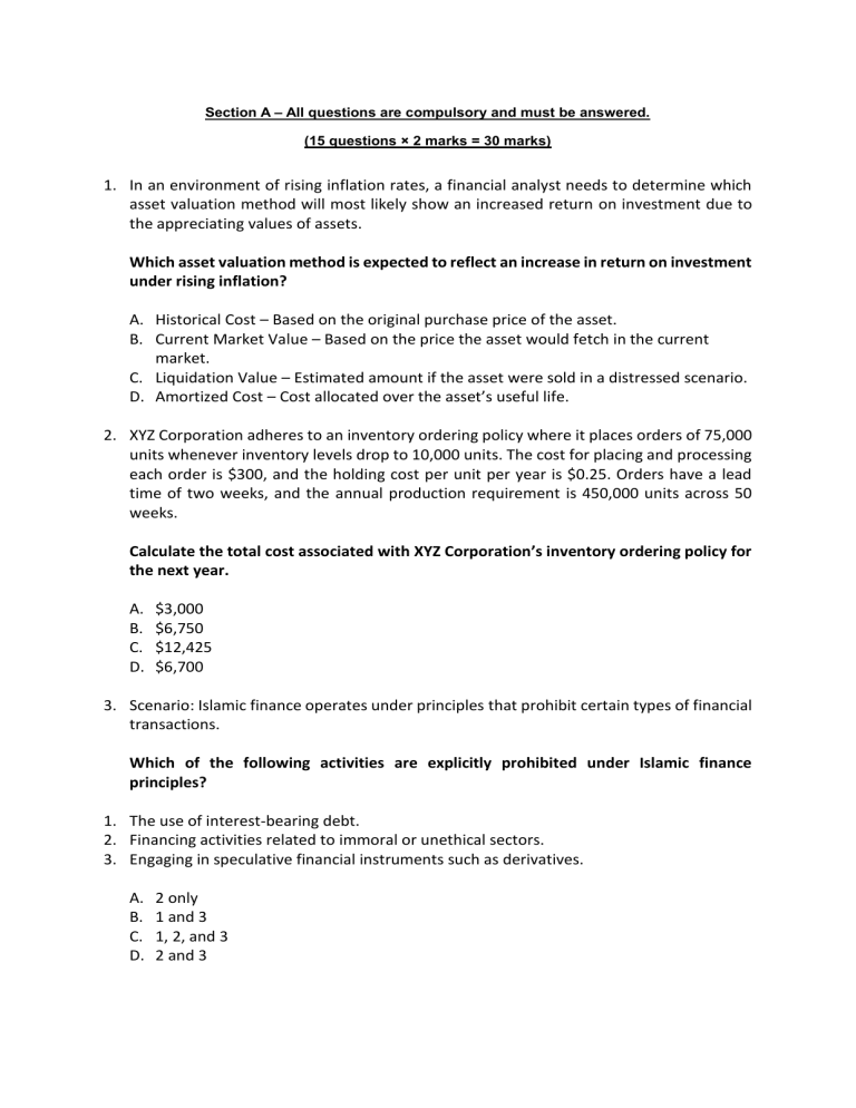 Financial Management Exam Paper