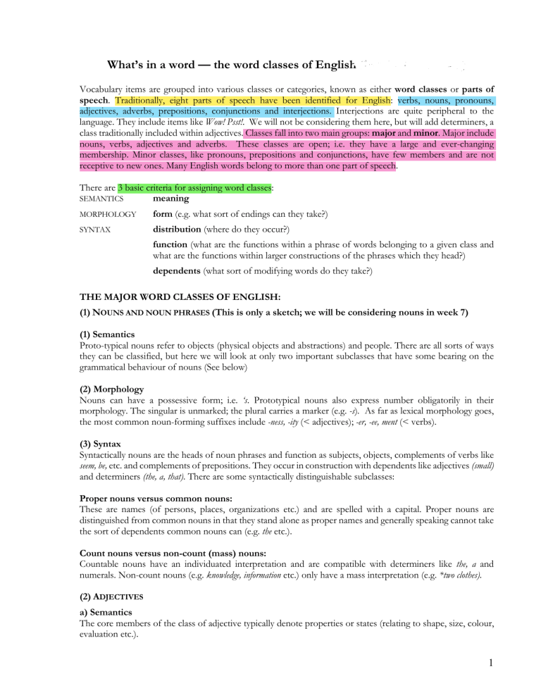 English Word Classes: Nouns, Adjectives, Verbs, Adverbs