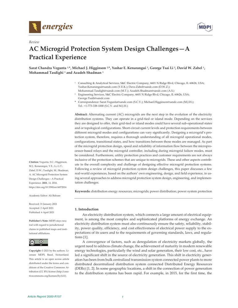 AC Microgrid Protection System Design Challenges—A Practical Experience