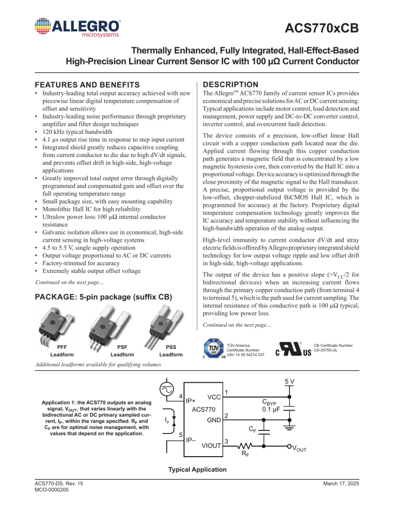 ACS770xCB Current Sensor IC Datasheet | Allegro MicroSystems