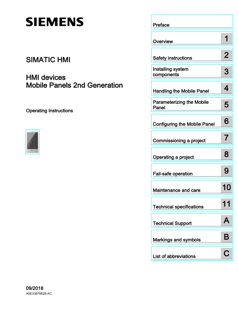 SIMATIC HMI Mobile Panels 2nd Gen Operating Instructions