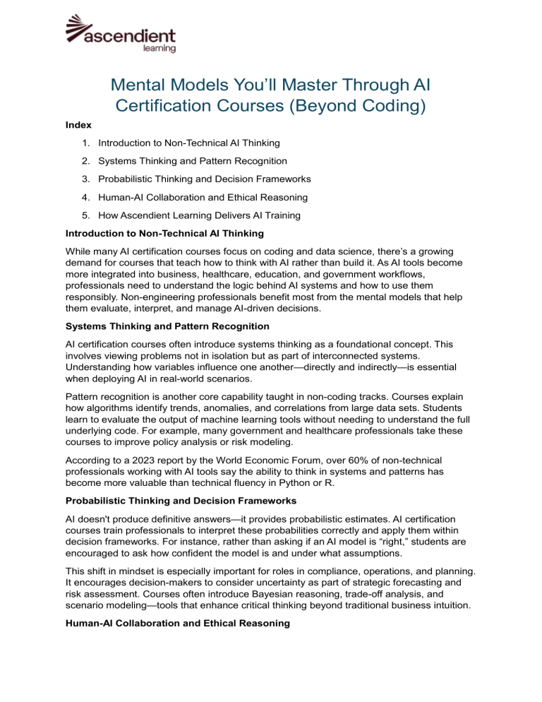 AI Mental Models: Certification Beyond Coding