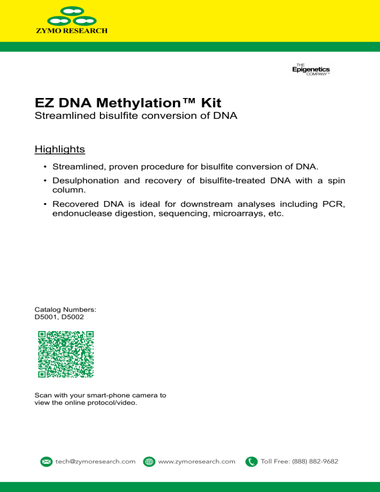 EZ DNA Methylation Kit: Bisulfite Conversion Protocol