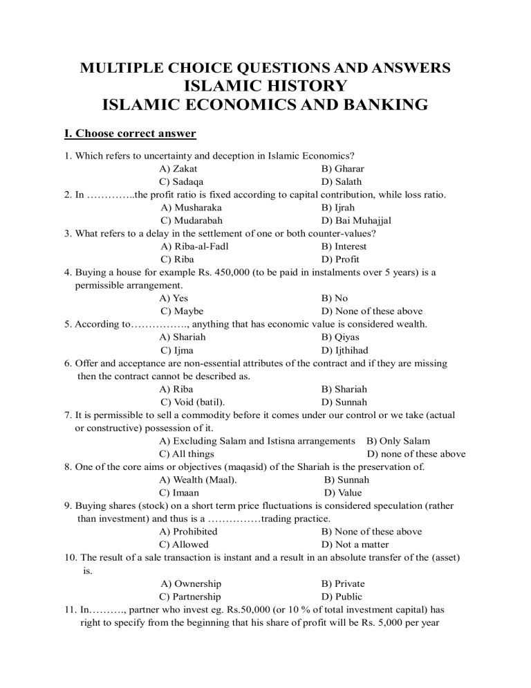 MCQ-islamic-banking