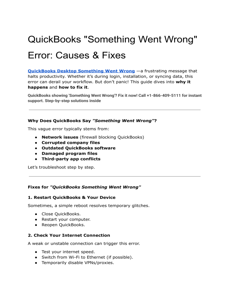 QuickBooks 'Something Went Wrong' Error: Fixes & Causes
