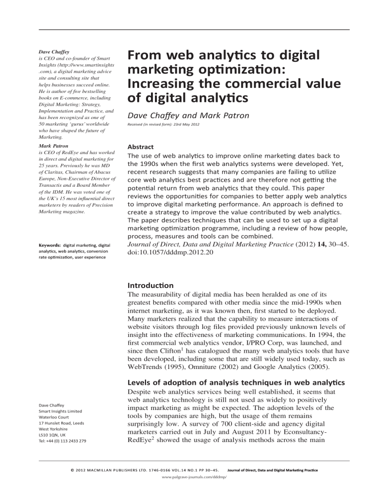 Web Analytics to Digital Marketing Optimization: Commercial Value