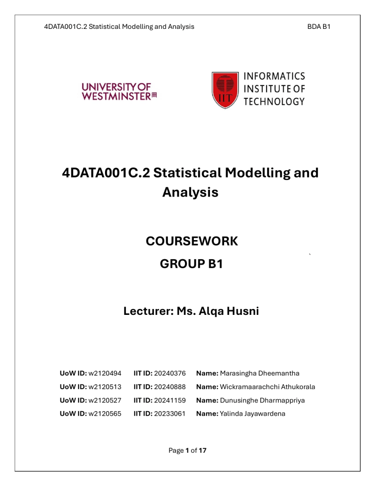 Statistical Modelling and Analysis: Data Ethics Coursework