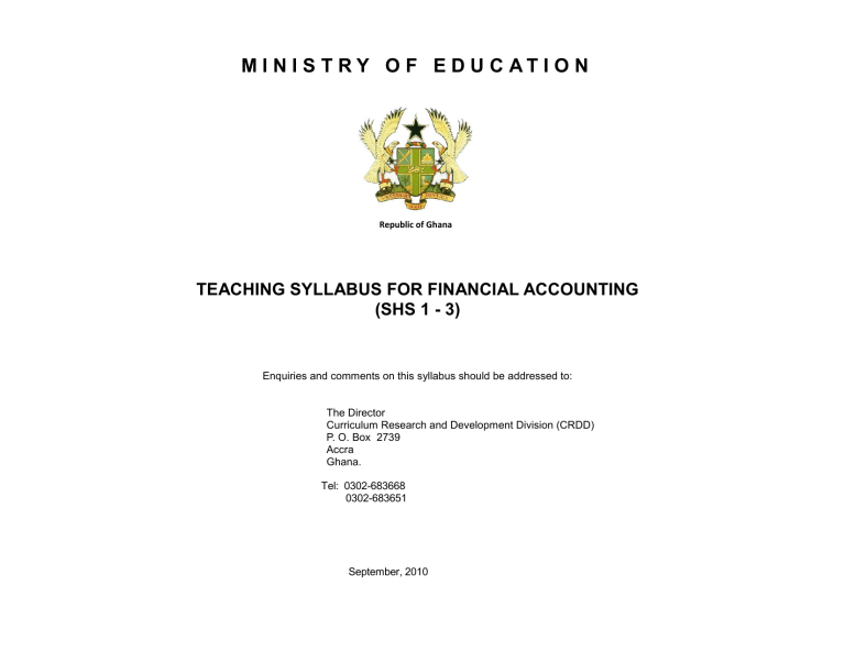 Ghana SHS Financial Accounting Syllabus (2010) - Ministry of Education