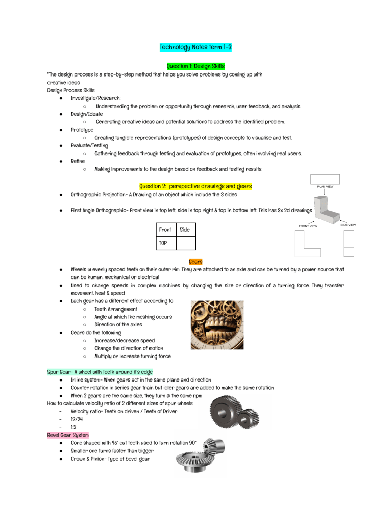 Technology Notes: Design, Gears, Hydraulics, Structures