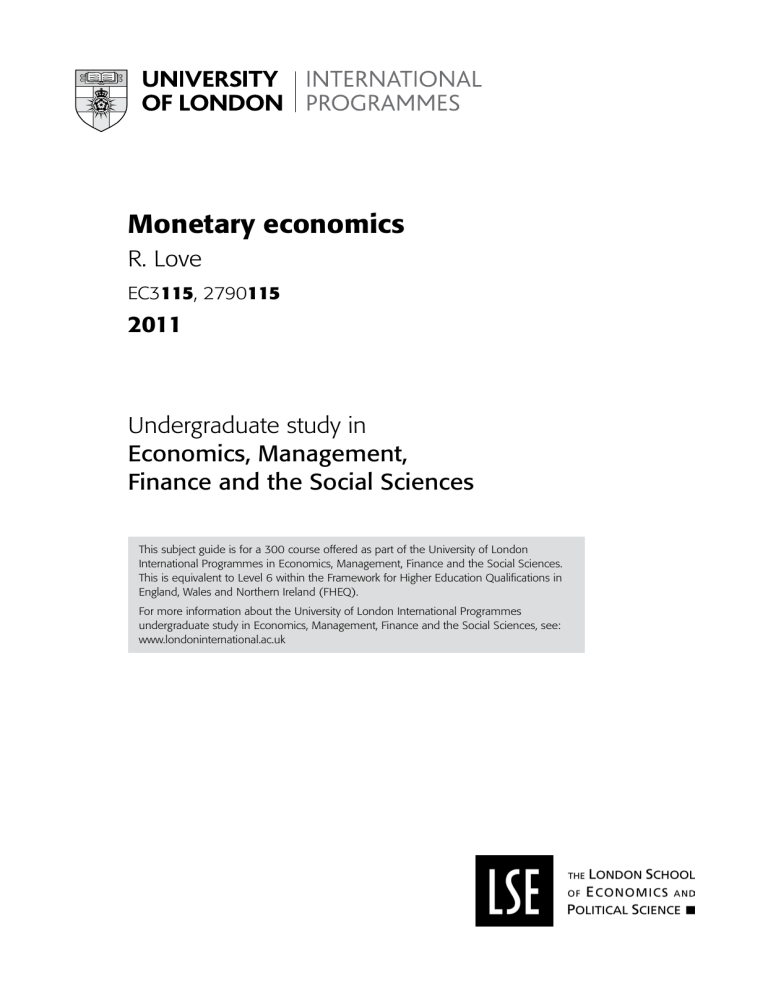 Monetary Economics Course Guide - University of London