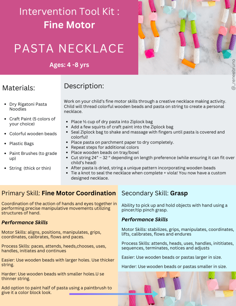 Pasta Necklace Fine Motor Activity for Kids