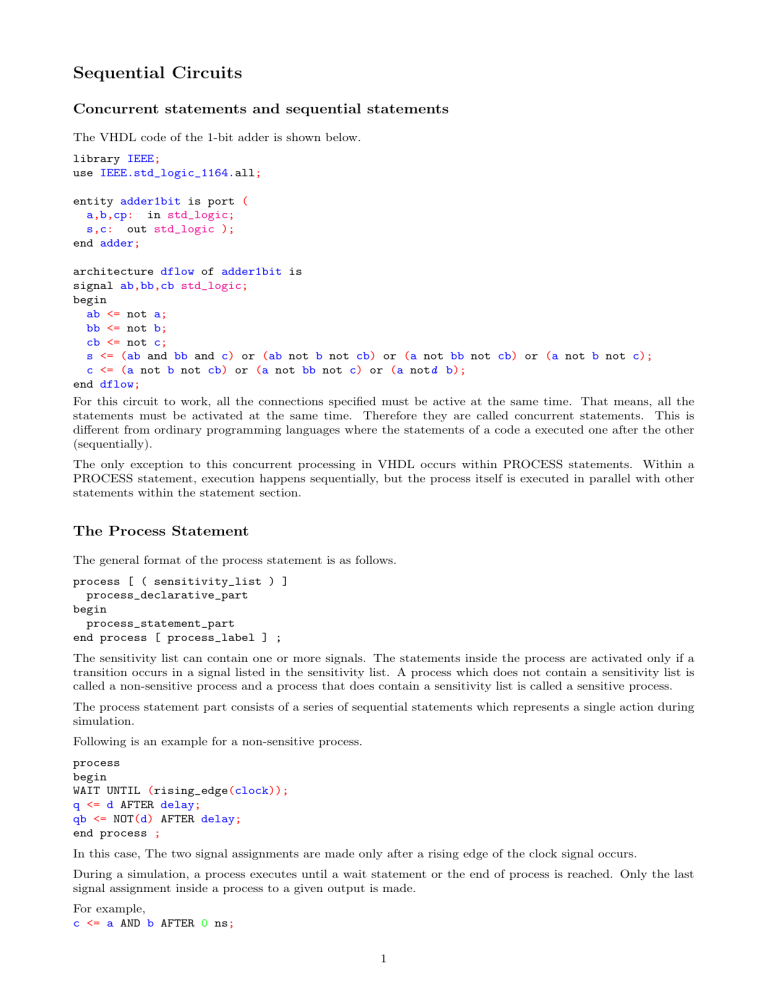Sequential Circuits & VHDL: State Machines & Flip-Flops