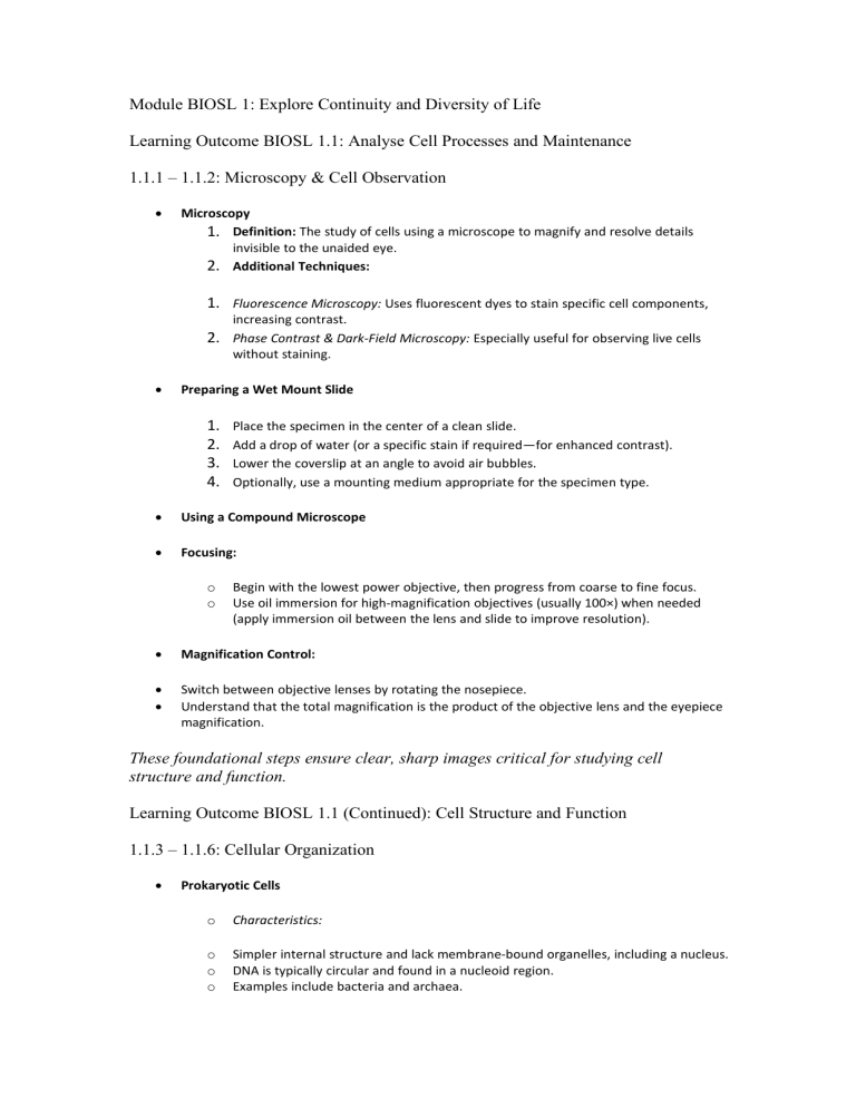 Cell Biology & Genetics: Course Material