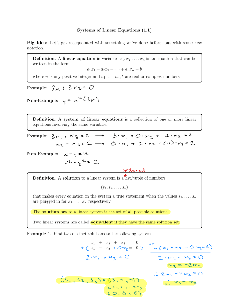 Systems of Linear Equations: Definitions & Solutions