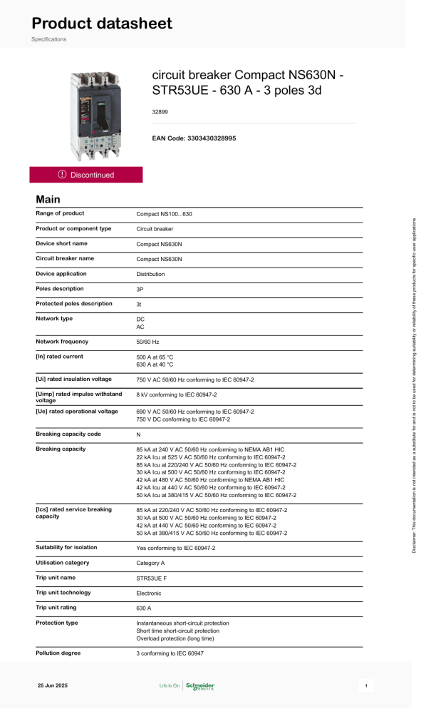 Compact NS630N Circuit Breaker Datasheet