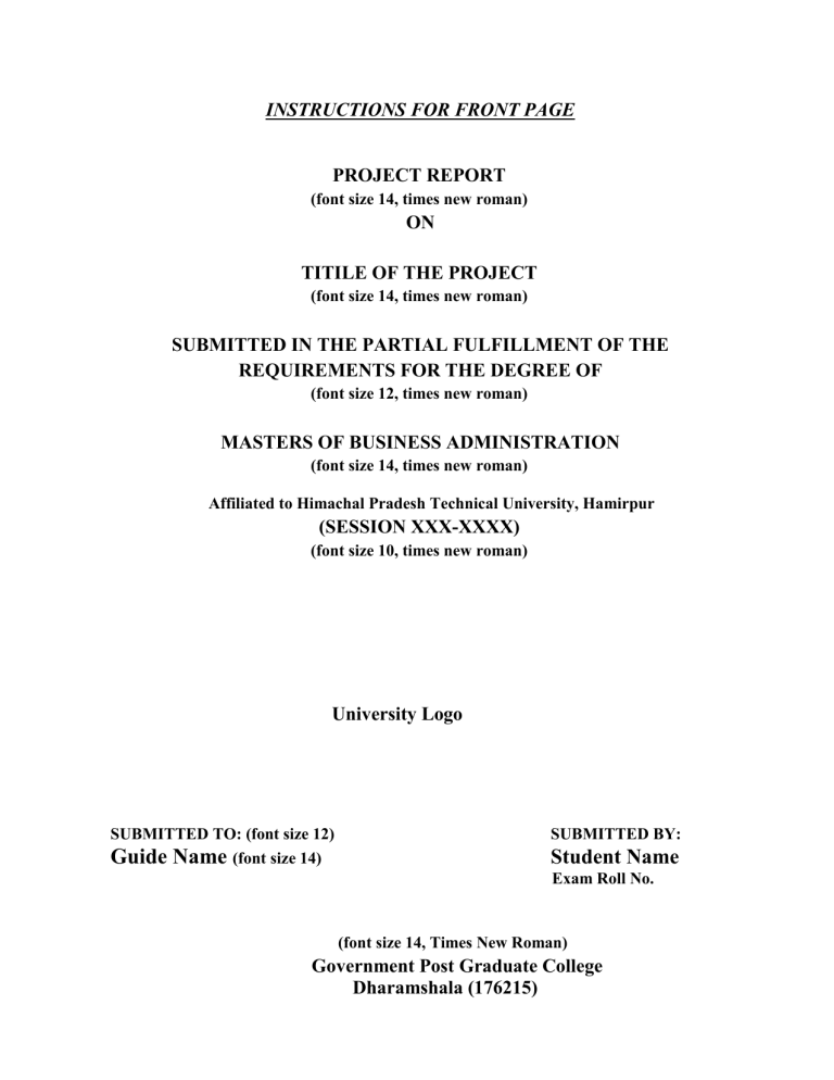 Project Report Instructions: MBA Program