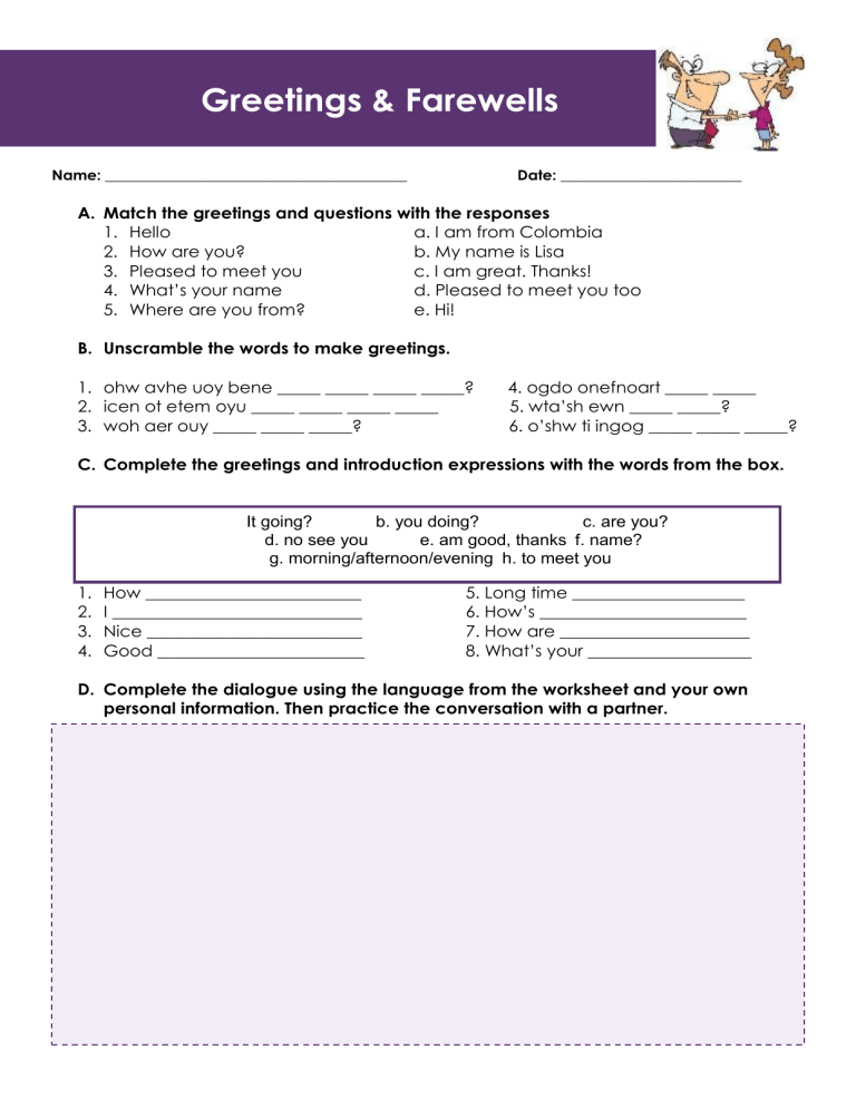 English Greetings & Farewells Worksheet