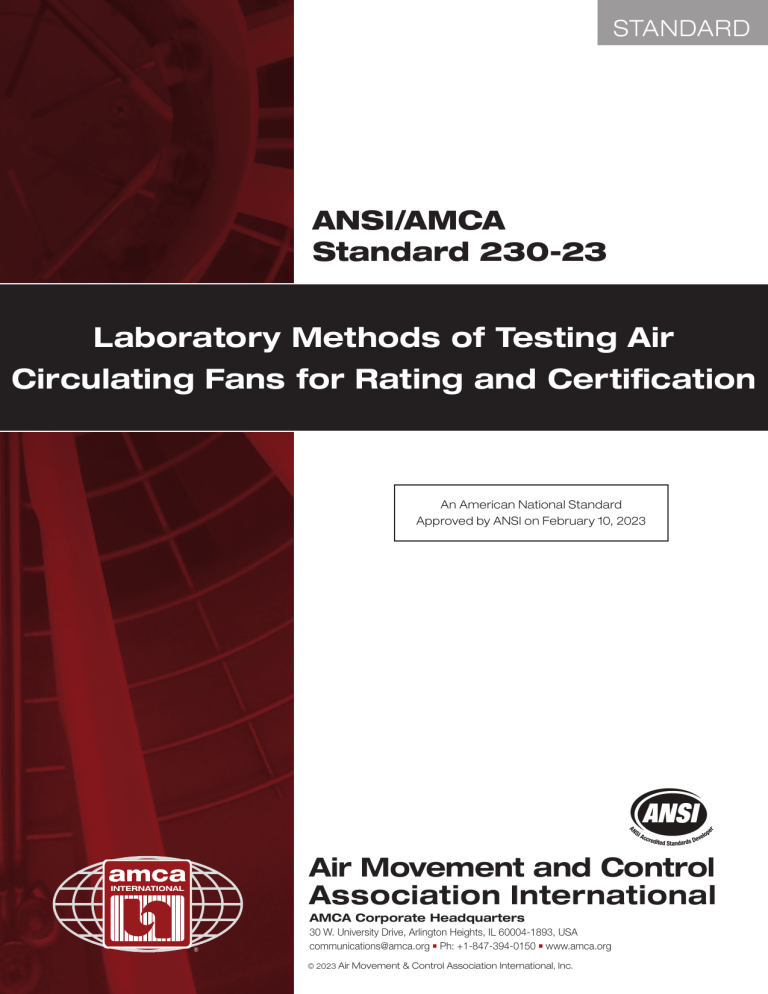 ANSI/AMCA 230-23: Air Circulating Fan Testing Standard