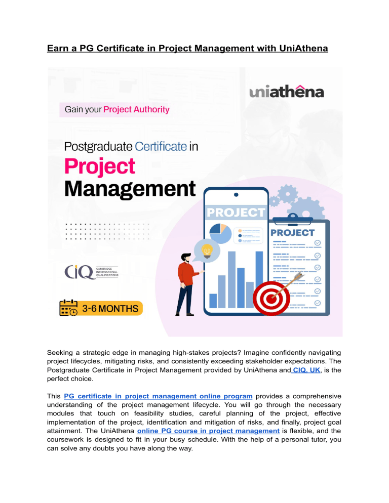 PG Certificate in Project Management - UniAthena