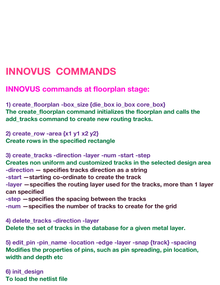 Innovus Floorplan & Placement Commands