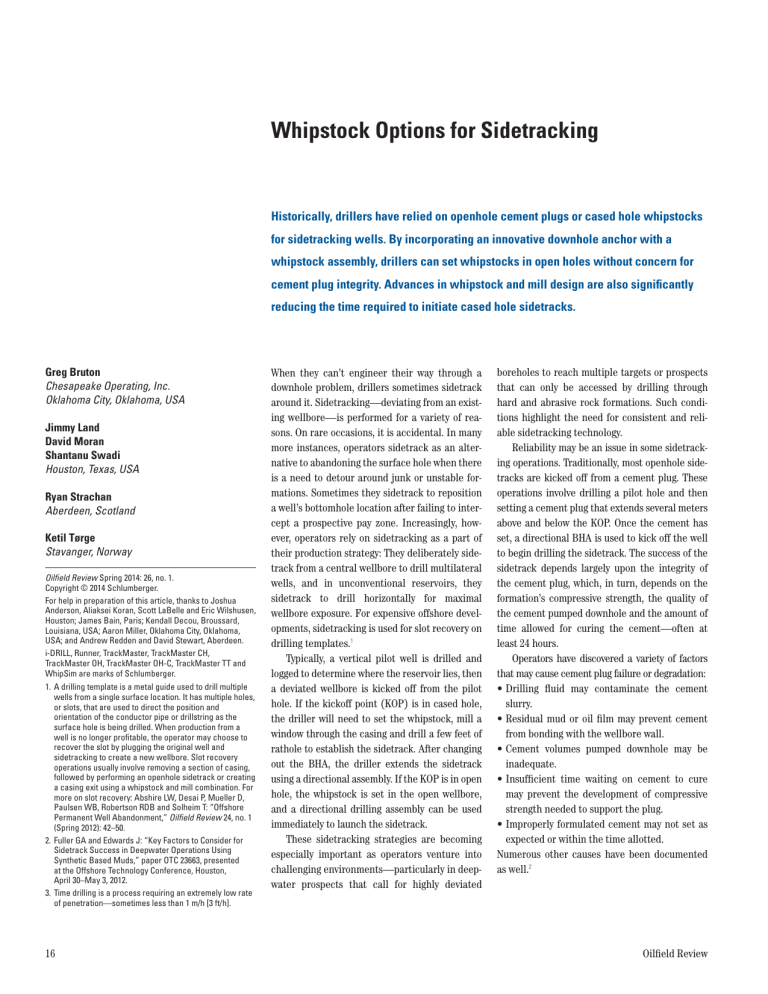 Whipstock Options for Sidetracking: A Technical Overview