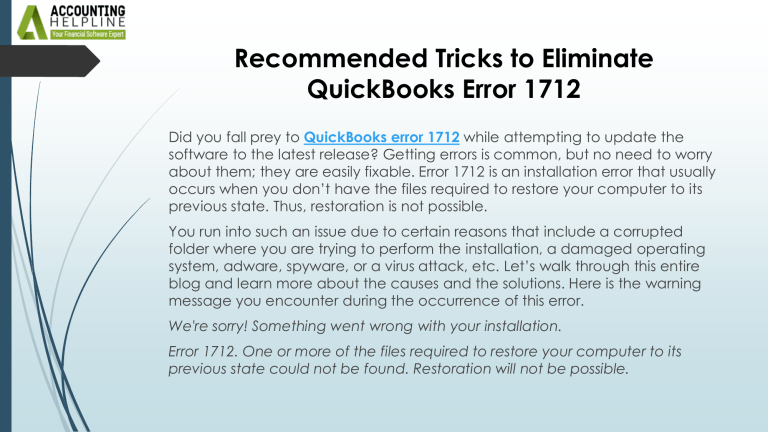 Fix QuickBooks Error 1712: Troubleshooting Guide