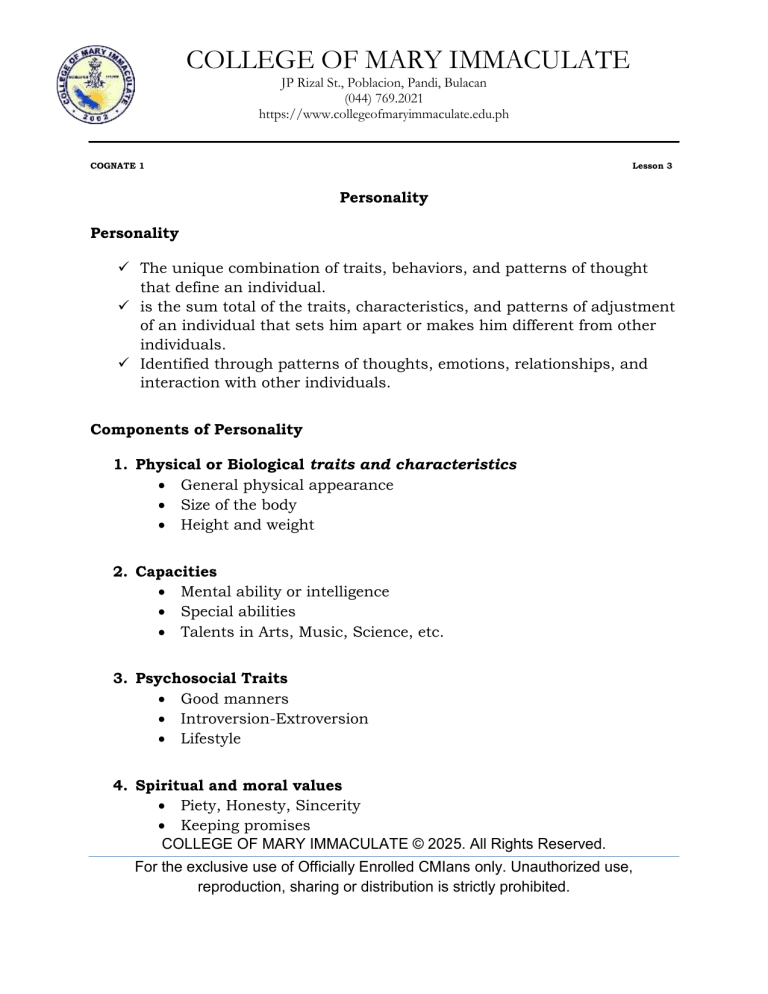 Personality: Definitions, Components, and Theories