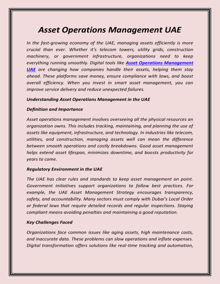 Asset Operations Management in UAE: An Overview
