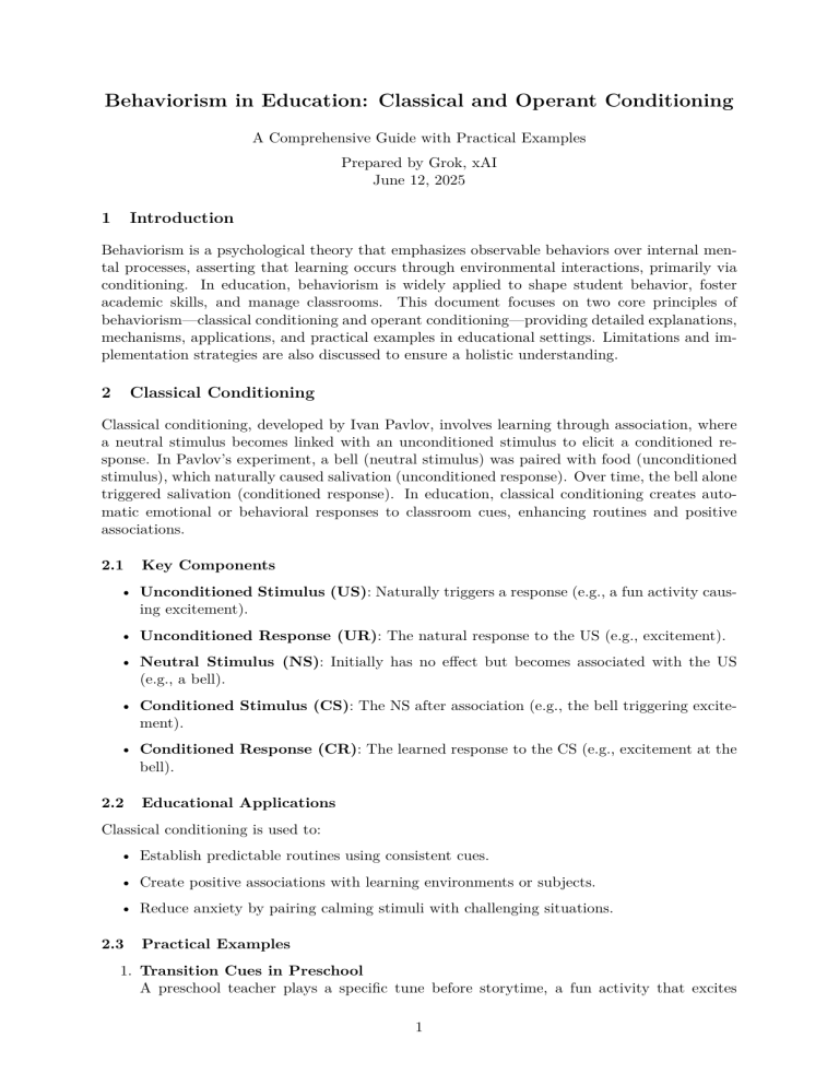 Behaviorism in Education: Conditioning Guide