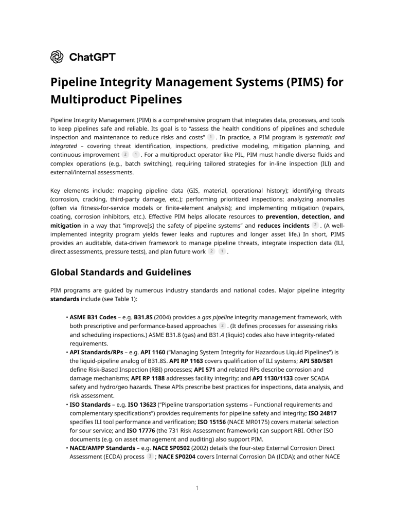 Pipeline Integrity Management Systems (PIMS) for Pipelines