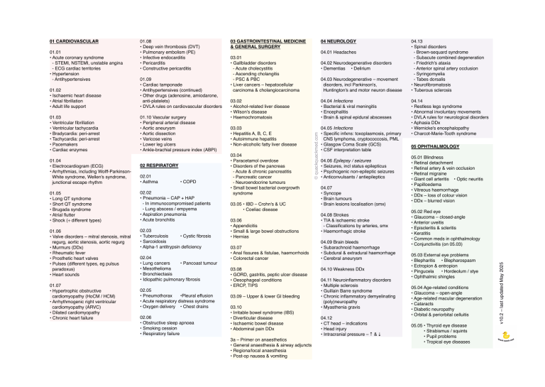 Medical Reference: Cardiology, Respiratory, Neurology & More