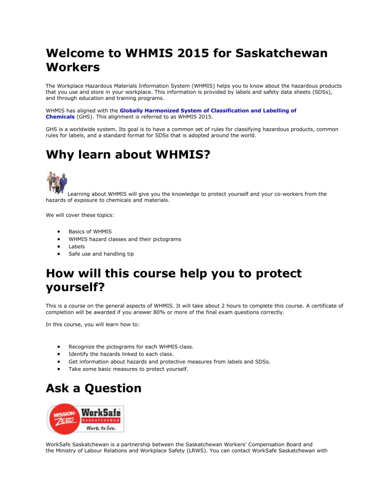 WHMIS 2015 Saskatchewan: Worker Safety Course