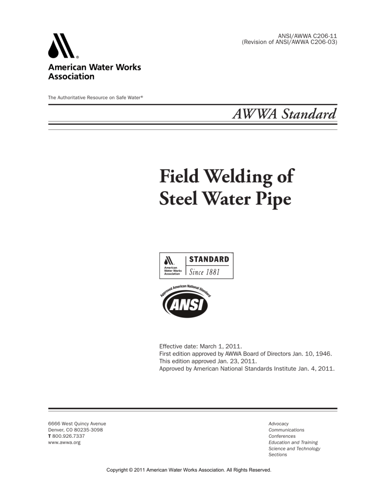 Field Welding of Steel Water Pipe: AWWA C206-11 Standard for Water Systems