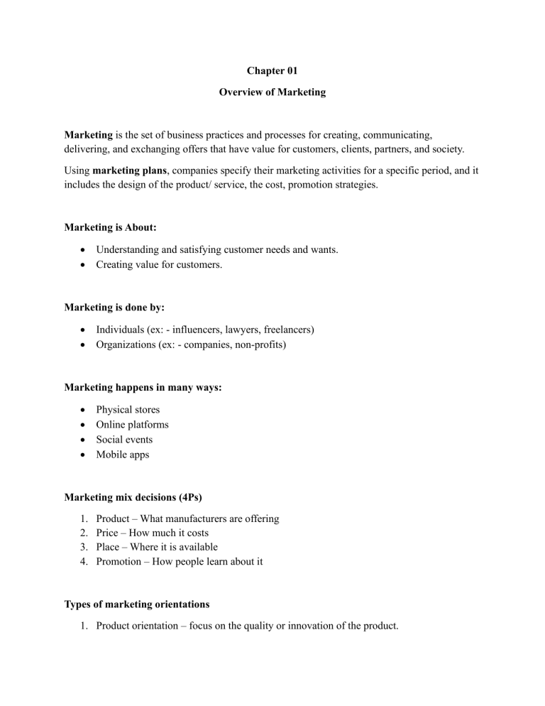 Marketing Overview: Principles and Strategies