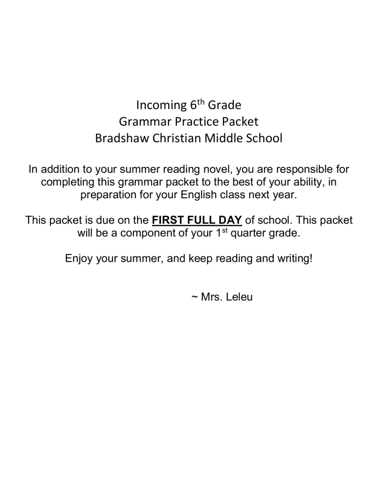 6th Grade Grammar Practice Packet