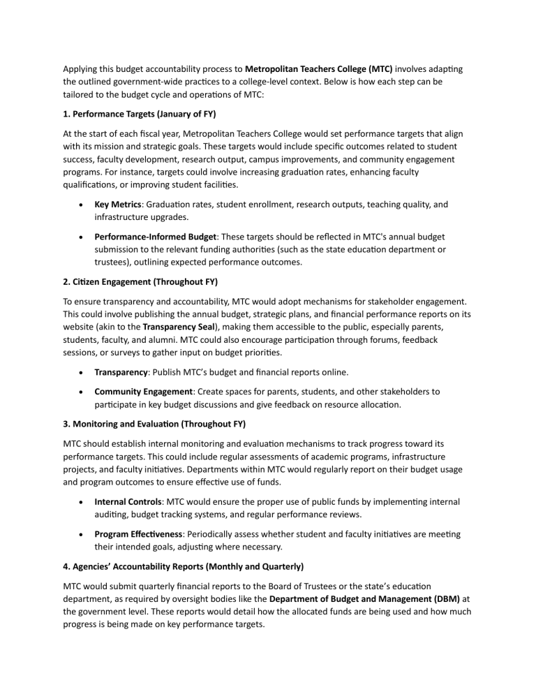 MTC Budget Accountability: Performance & Financial Reporting