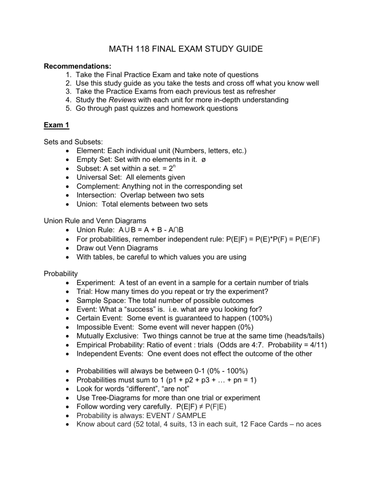 Math 118 Final Exam Study Guide