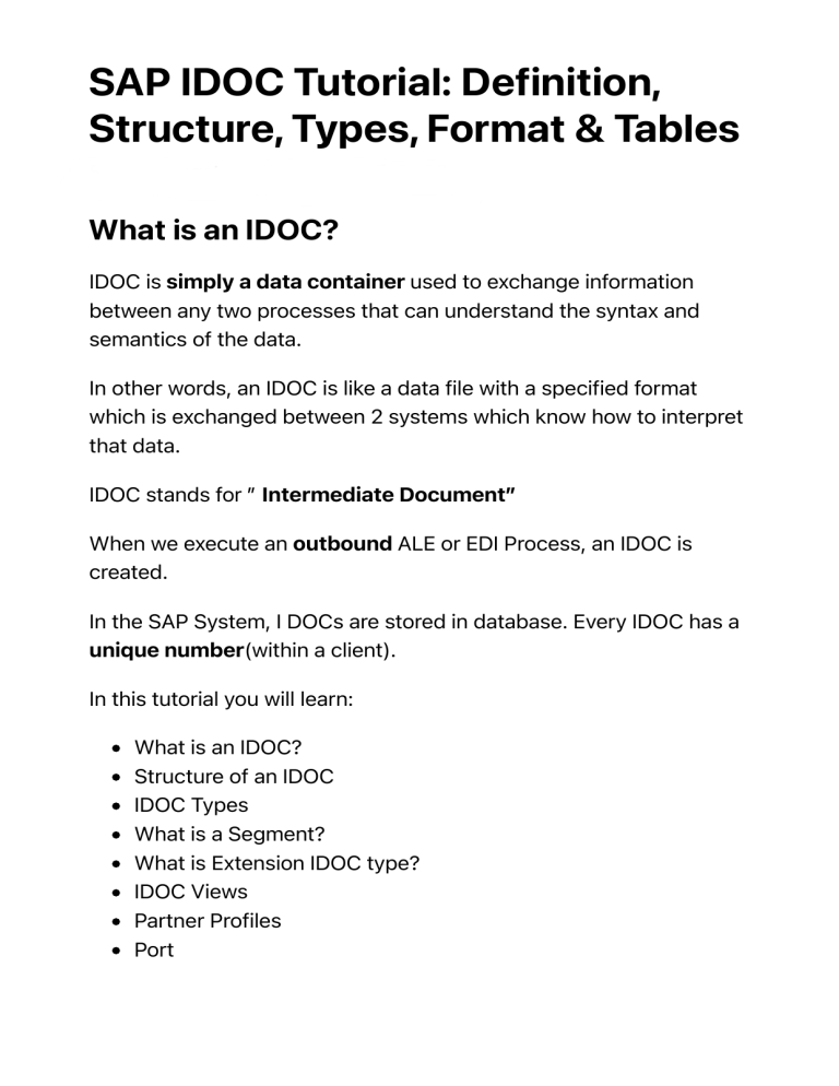 SAP IDOC Tutorial: Definition, Structure, Types & Tables