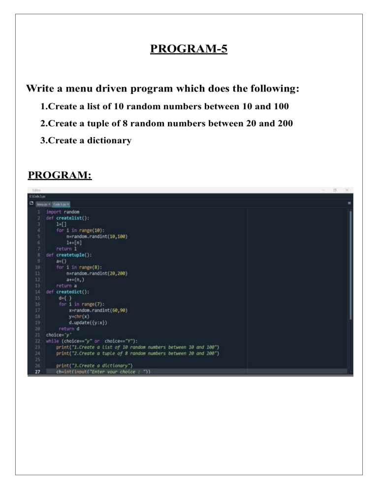 Python Random Number Program: List, Tuple, Dictionary