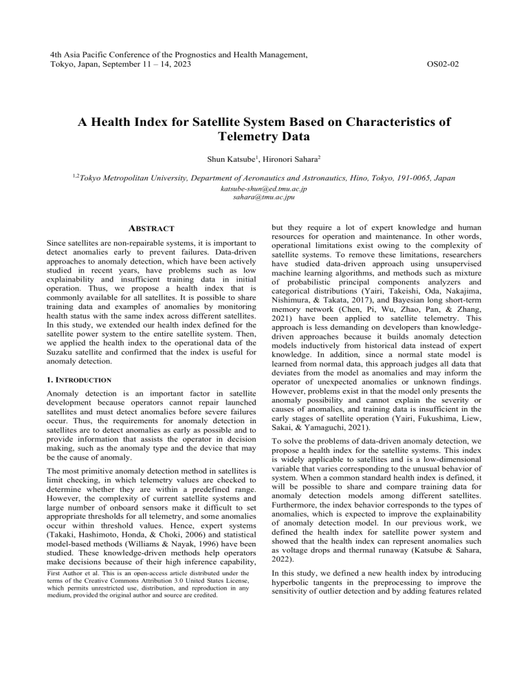 Satellite Health Index: Telemetry Data Analysis for Anomaly Detection