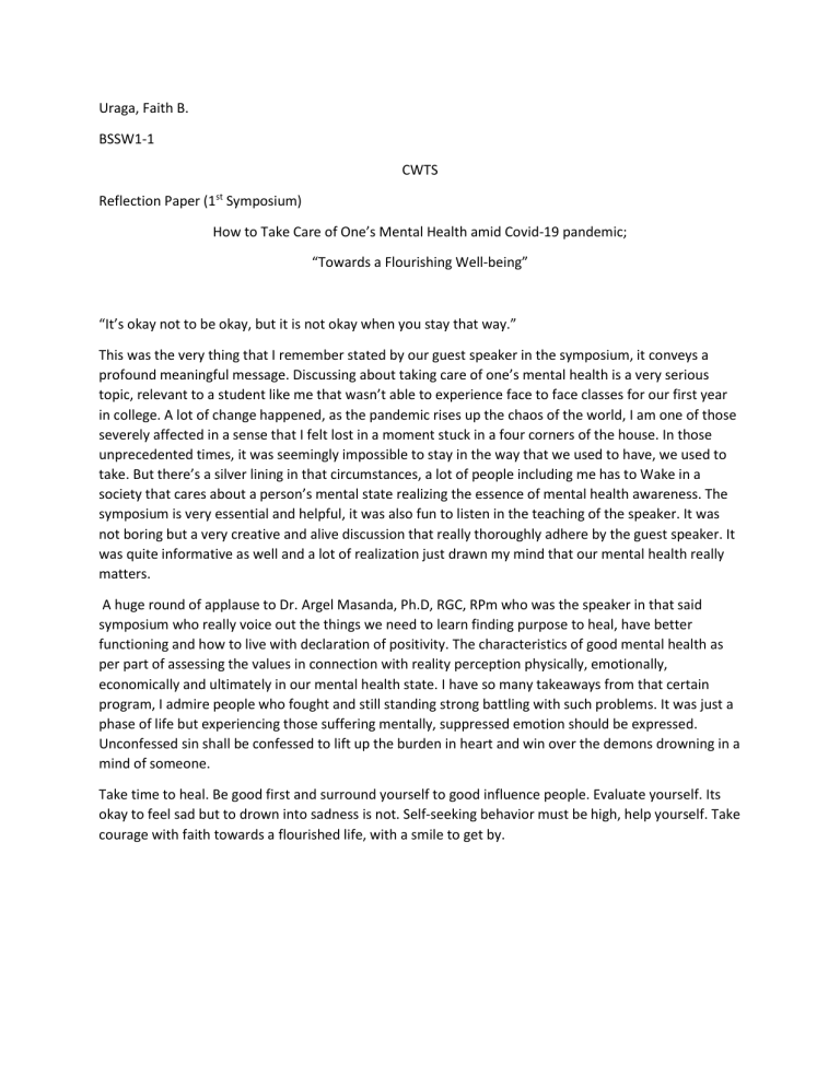 Mental Health Reflection: Covid-19 & Well-being