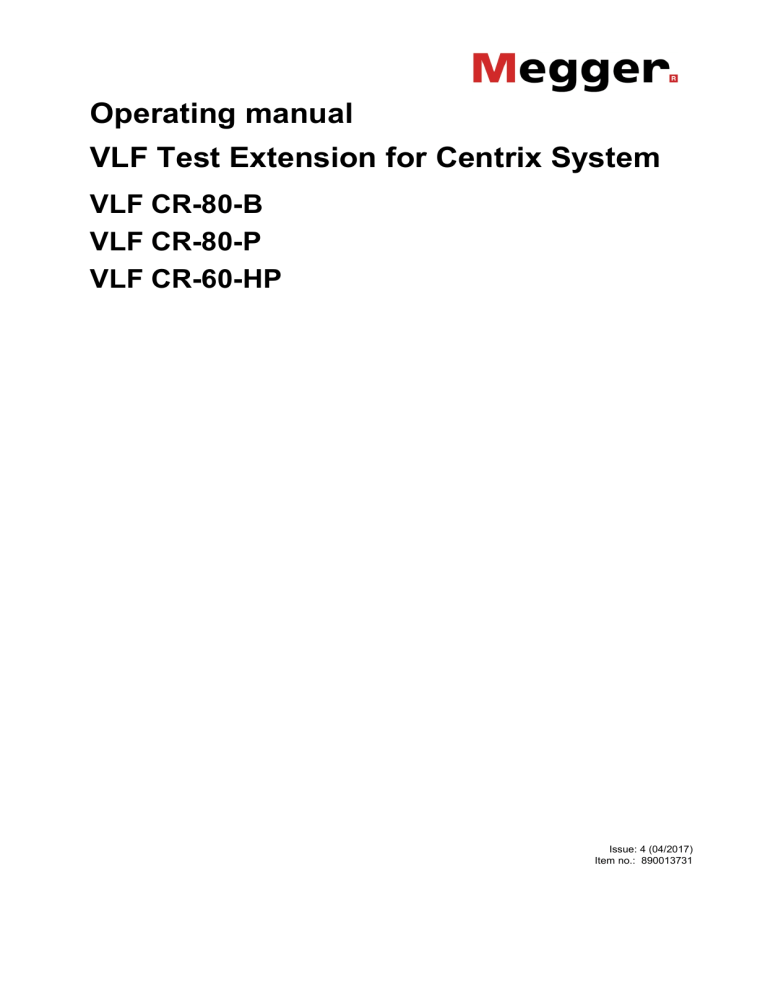 VLF Test Extension for Centrix System Operating Manual