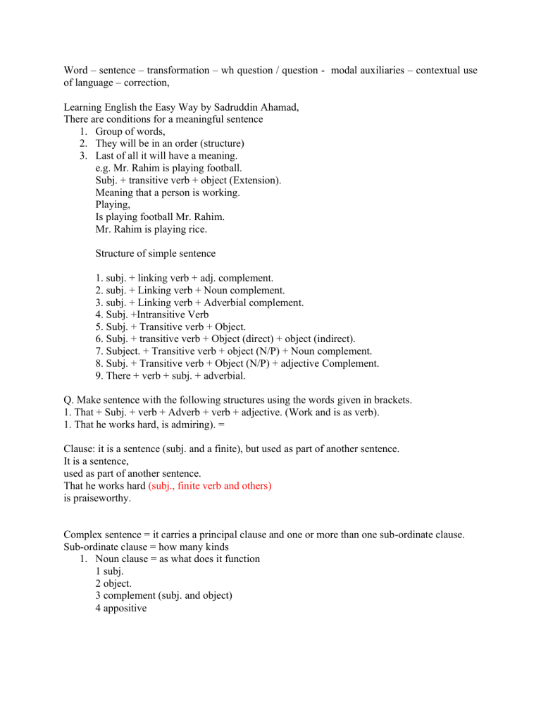 English Grammar: Sentence Structure & Clauses