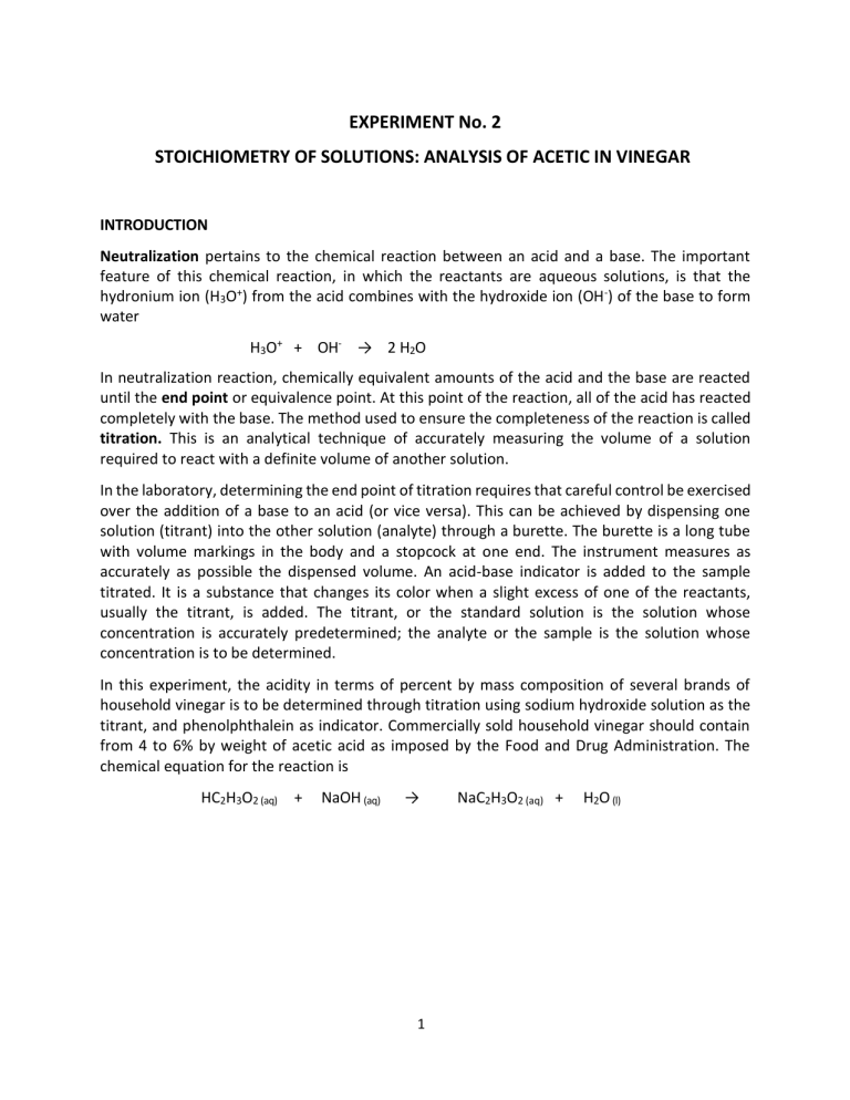 Vinegar Acetic Acid Titration Lab Experiment