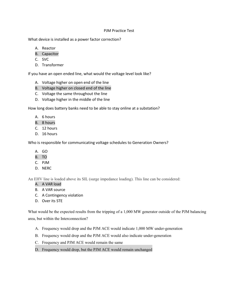 PJM Practice Test: Power Systems & Electrical Engineering
